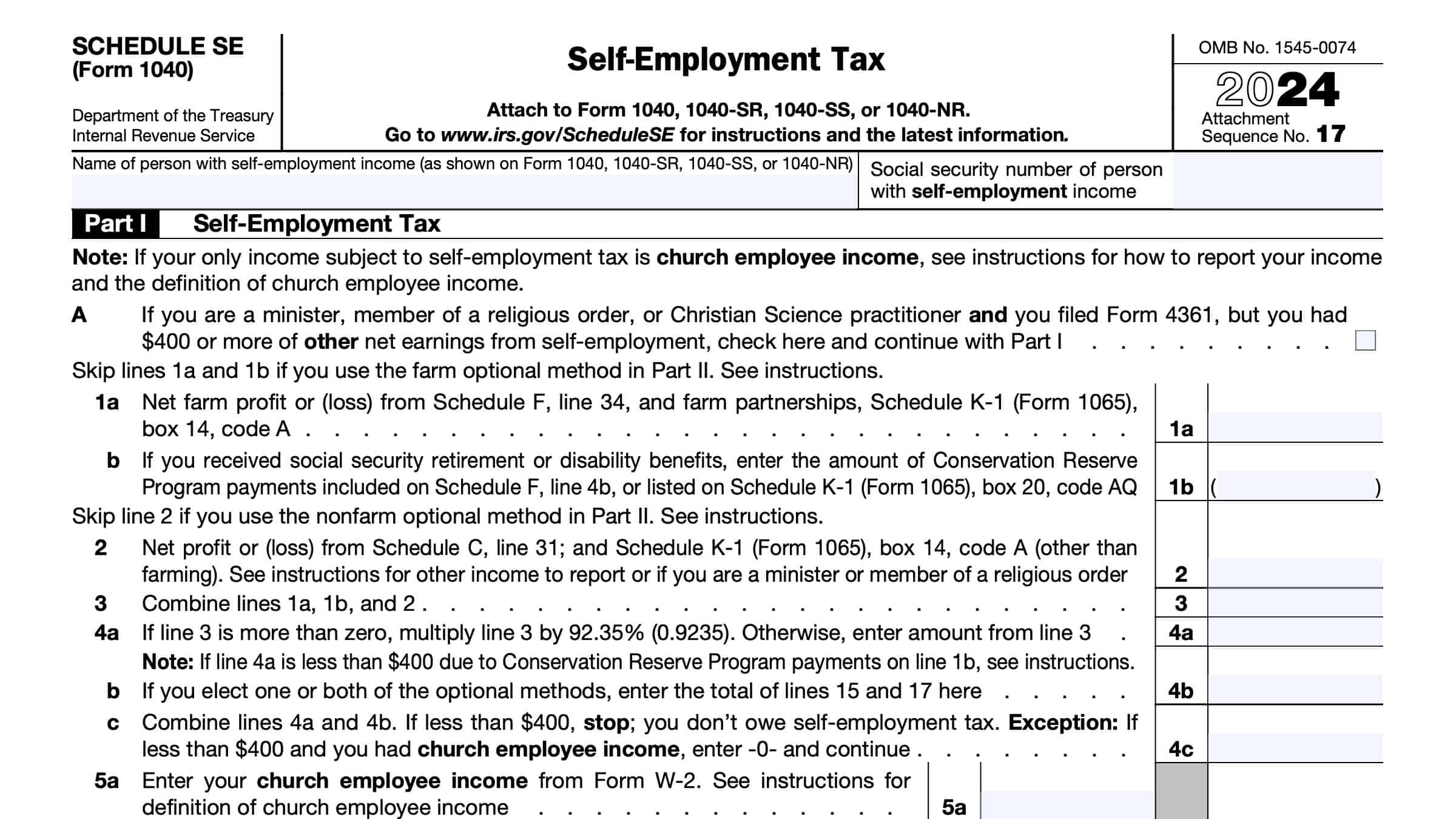 IRS Schedule SE Instructions - Self-Employment Tax