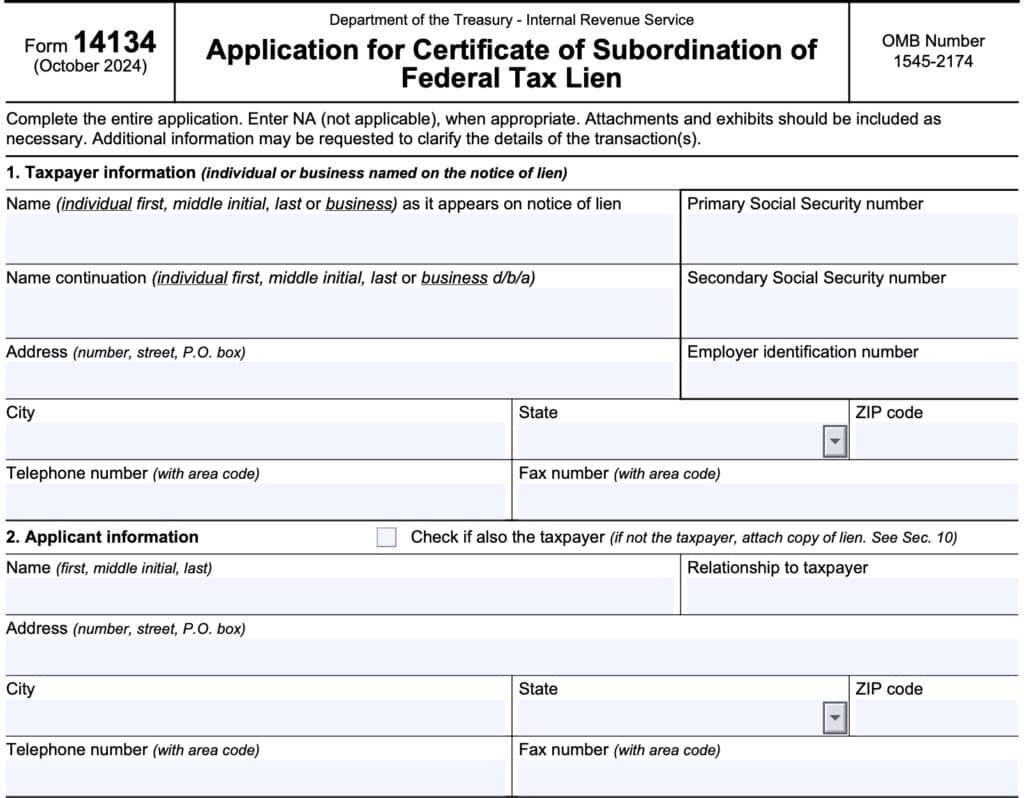 IRS Form 14134 Instructions - Subordinating a Federal Tax Lien