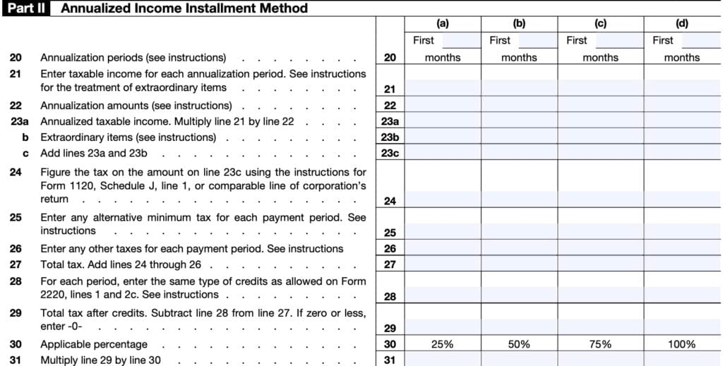 IRS Form 2220 Instructions - Estimated Corporate Tax