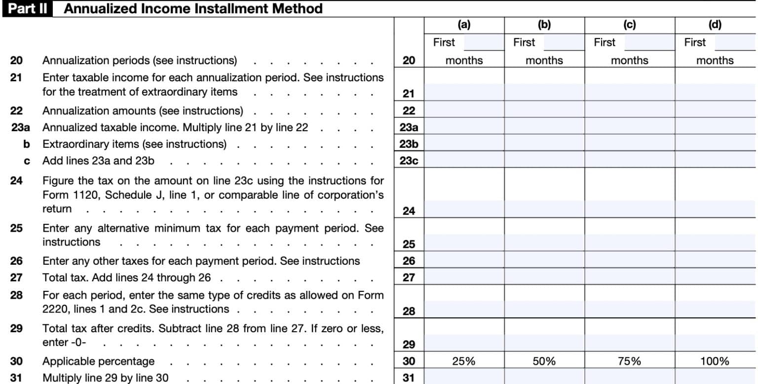 IRS Form 2220 Instructions - Estimated Corporate Tax