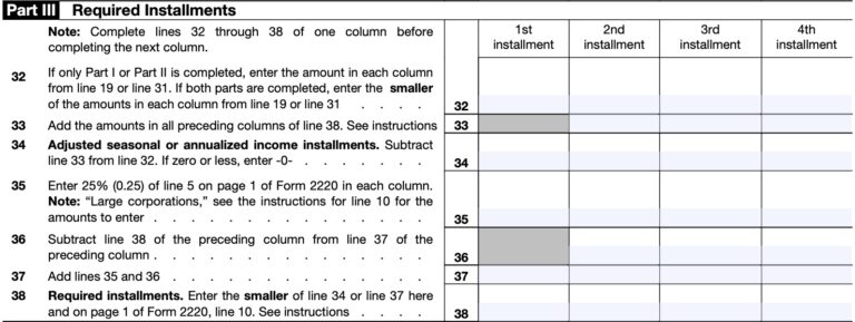 IRS Form 2220 Instructions - Estimated Corporate Tax