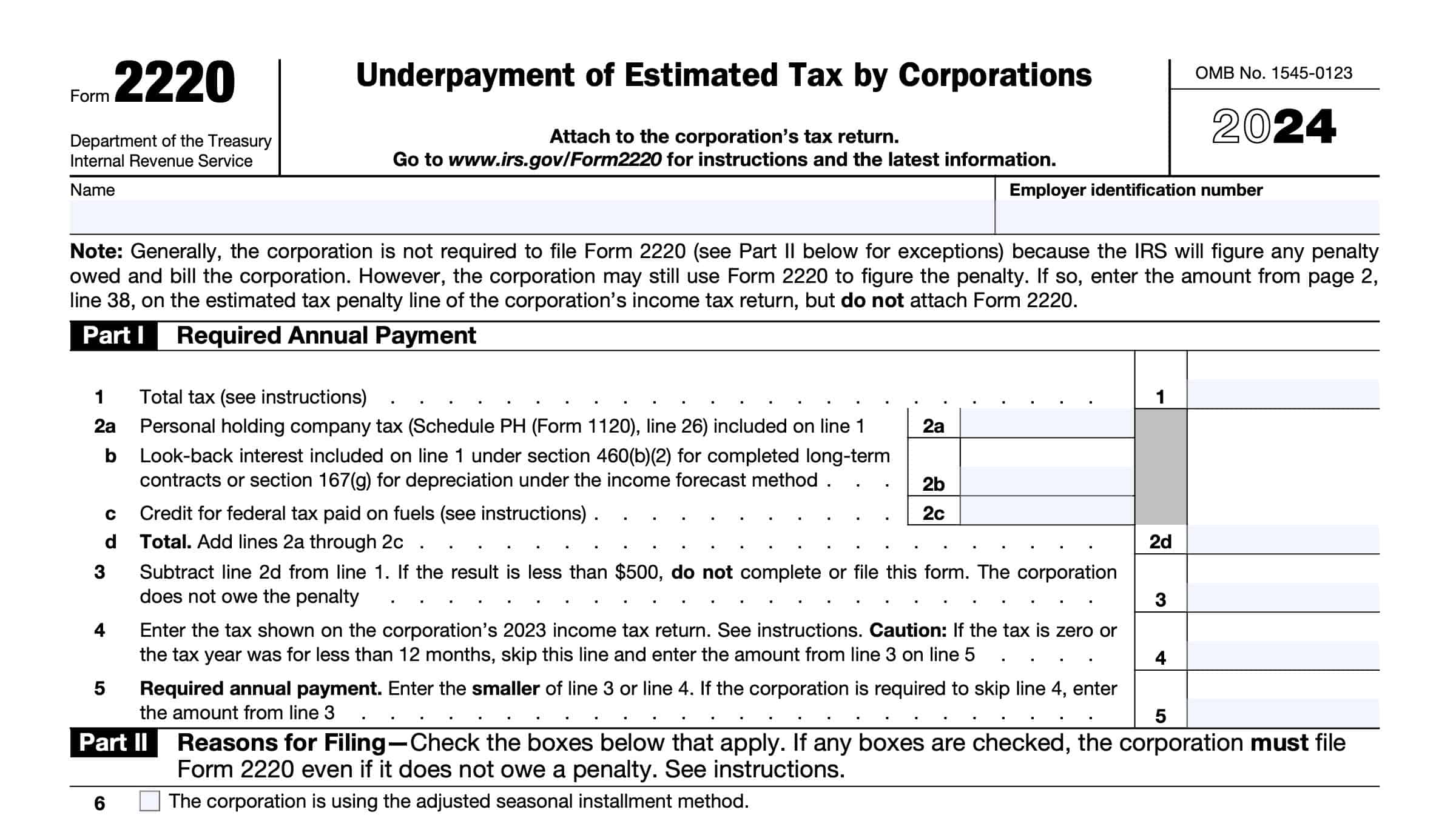 IRS Form 2220 Instructions - Estimated Corporate Tax