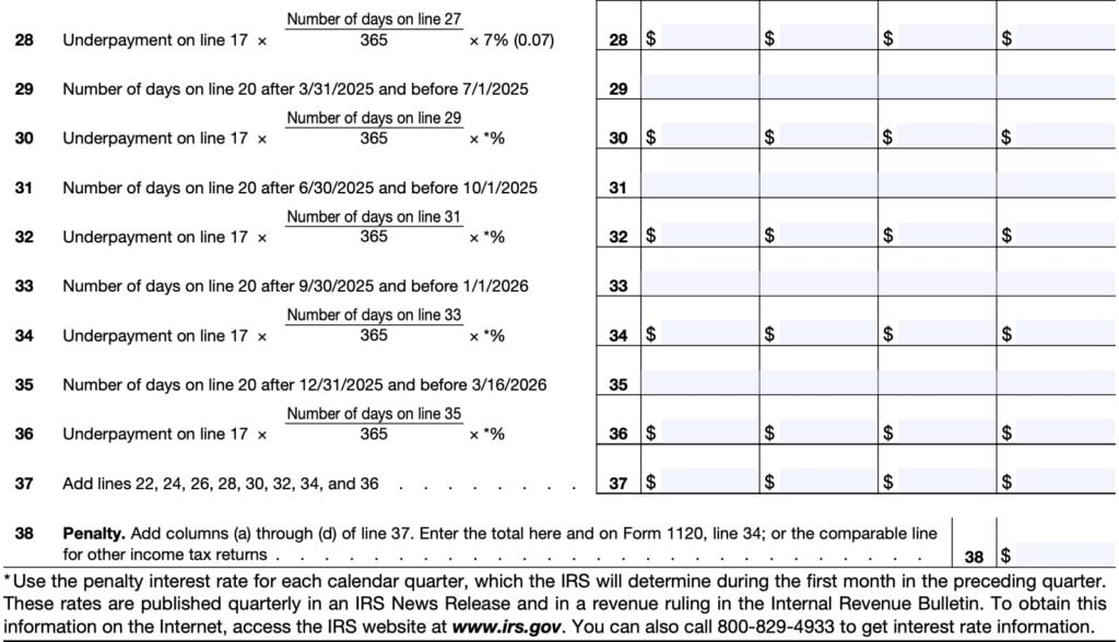 IRS Form 2220 Instructions - Estimated Corporate Tax