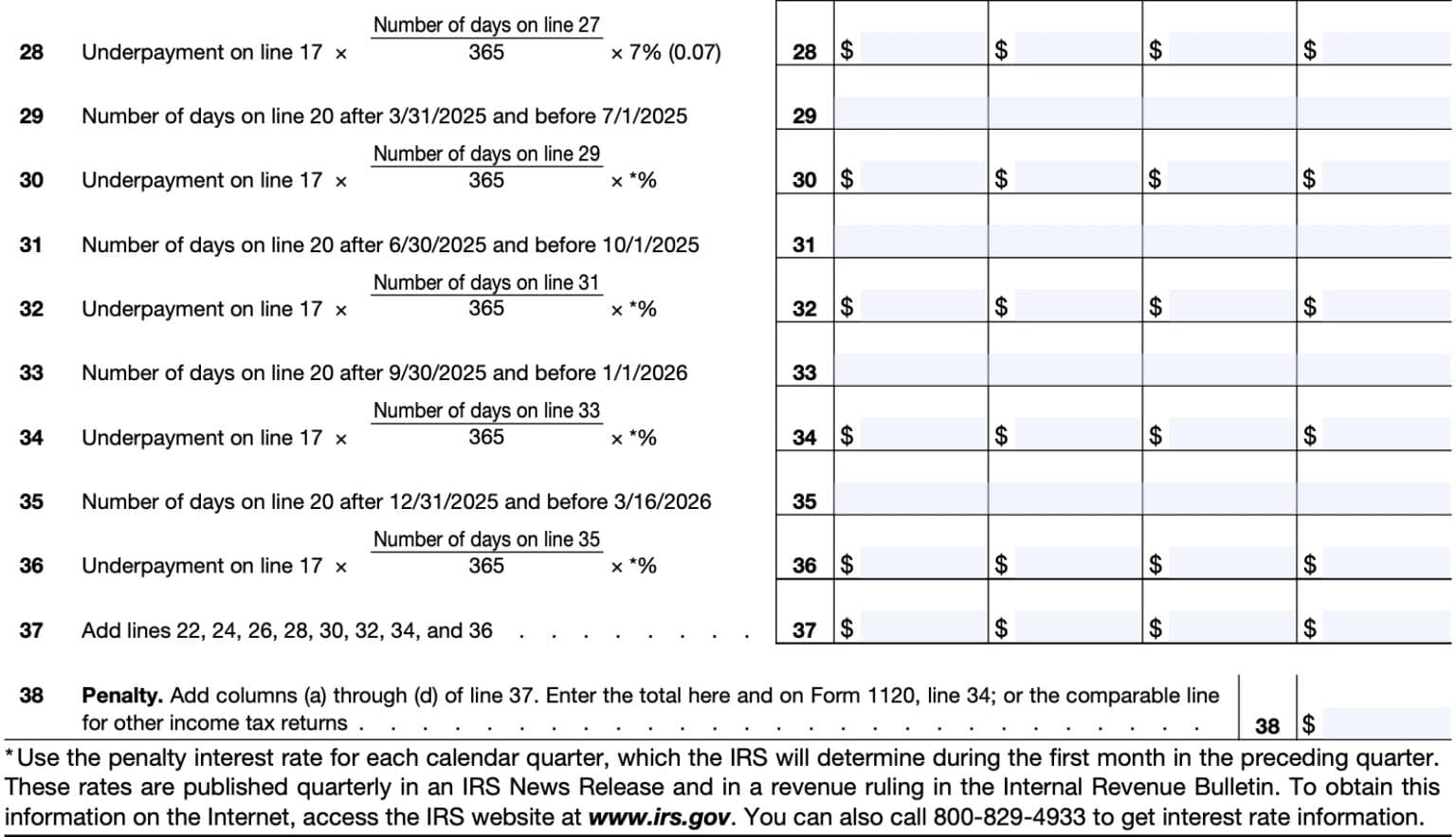 IRS Form 2220 Instructions - Estimated Corporate Tax