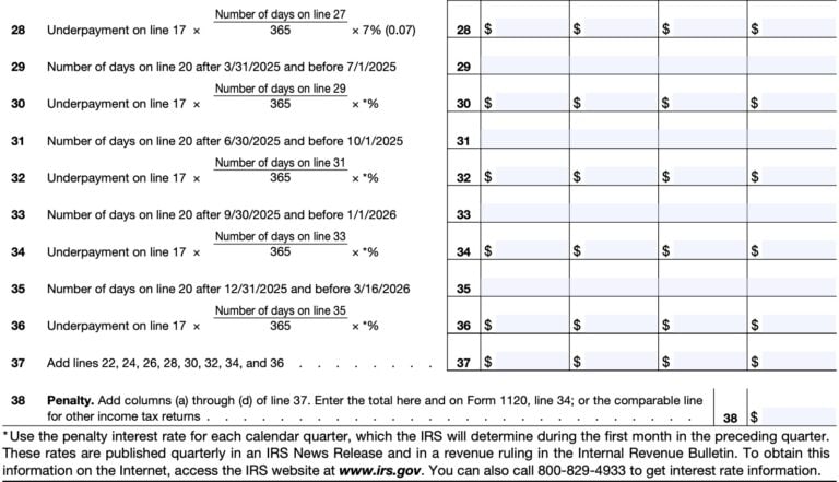 IRS Form 2220 Instructions - Estimated Corporate Tax