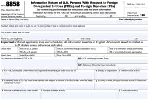 IRS Form 8858 Instructions - Information Return for FDEs & FBs