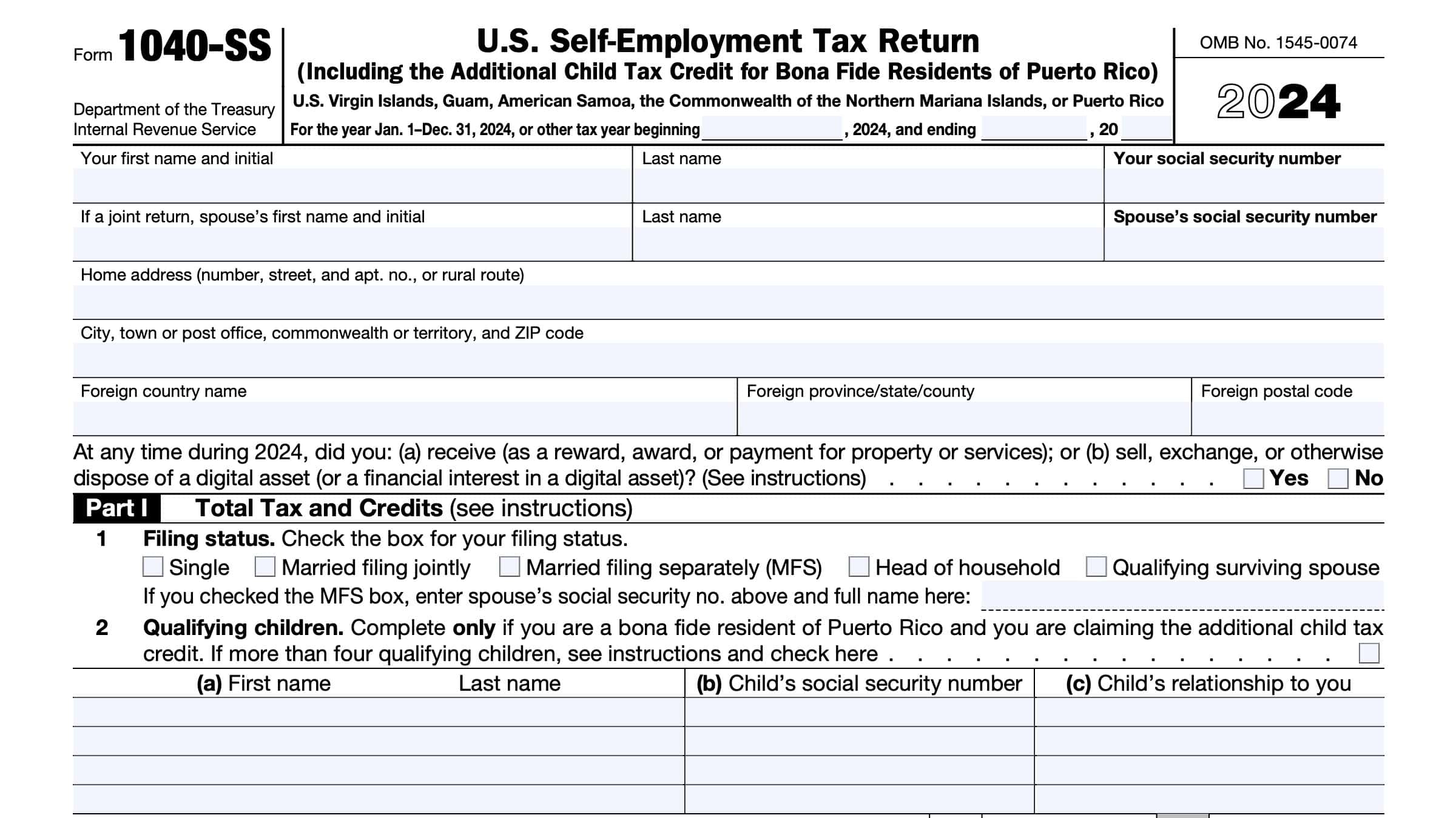IRS Form 1040-SS Instructions - U.S. Self-Employment Tax Return