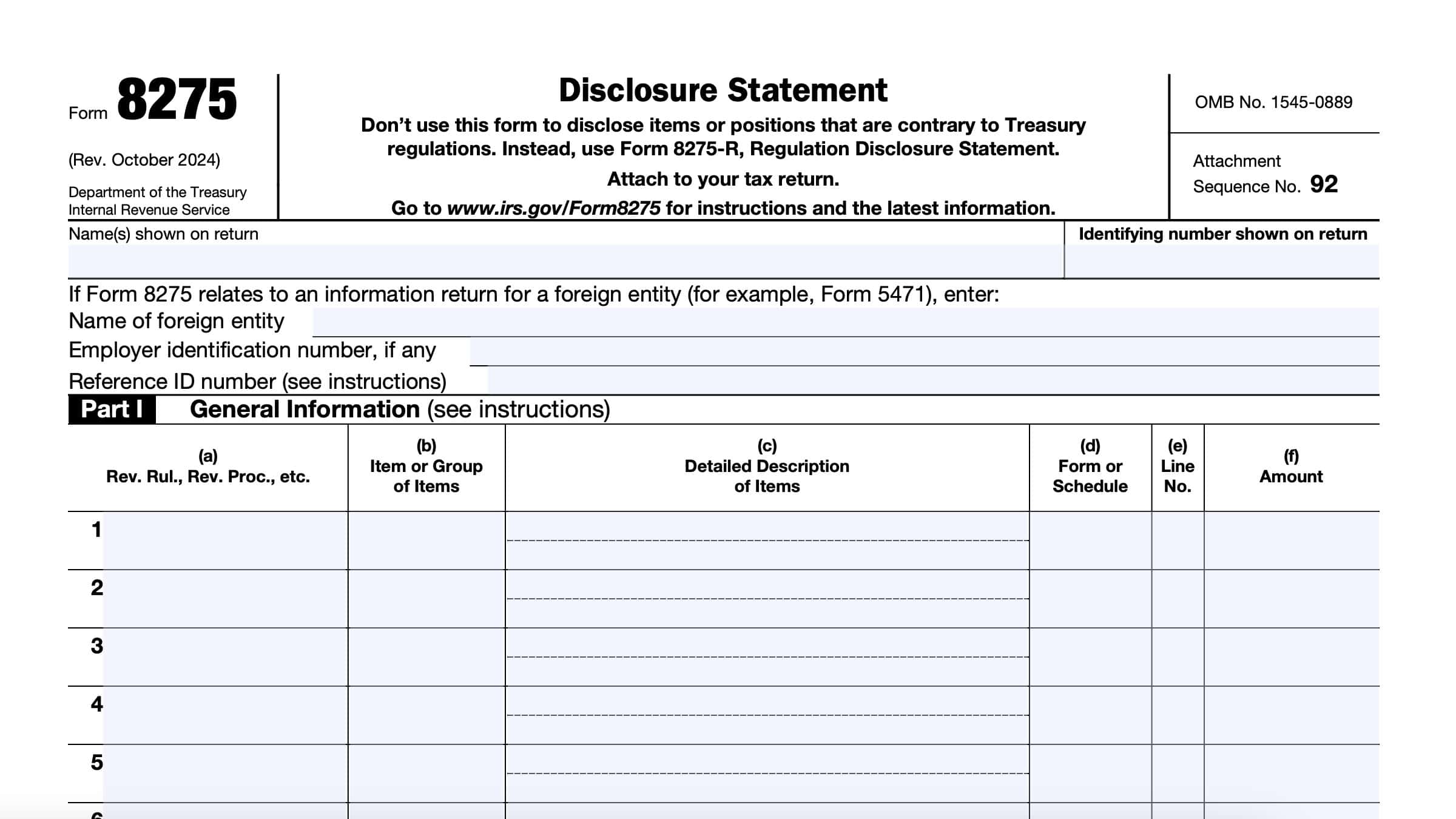 IRS Form 8275 Instructions - Disclosure Statement