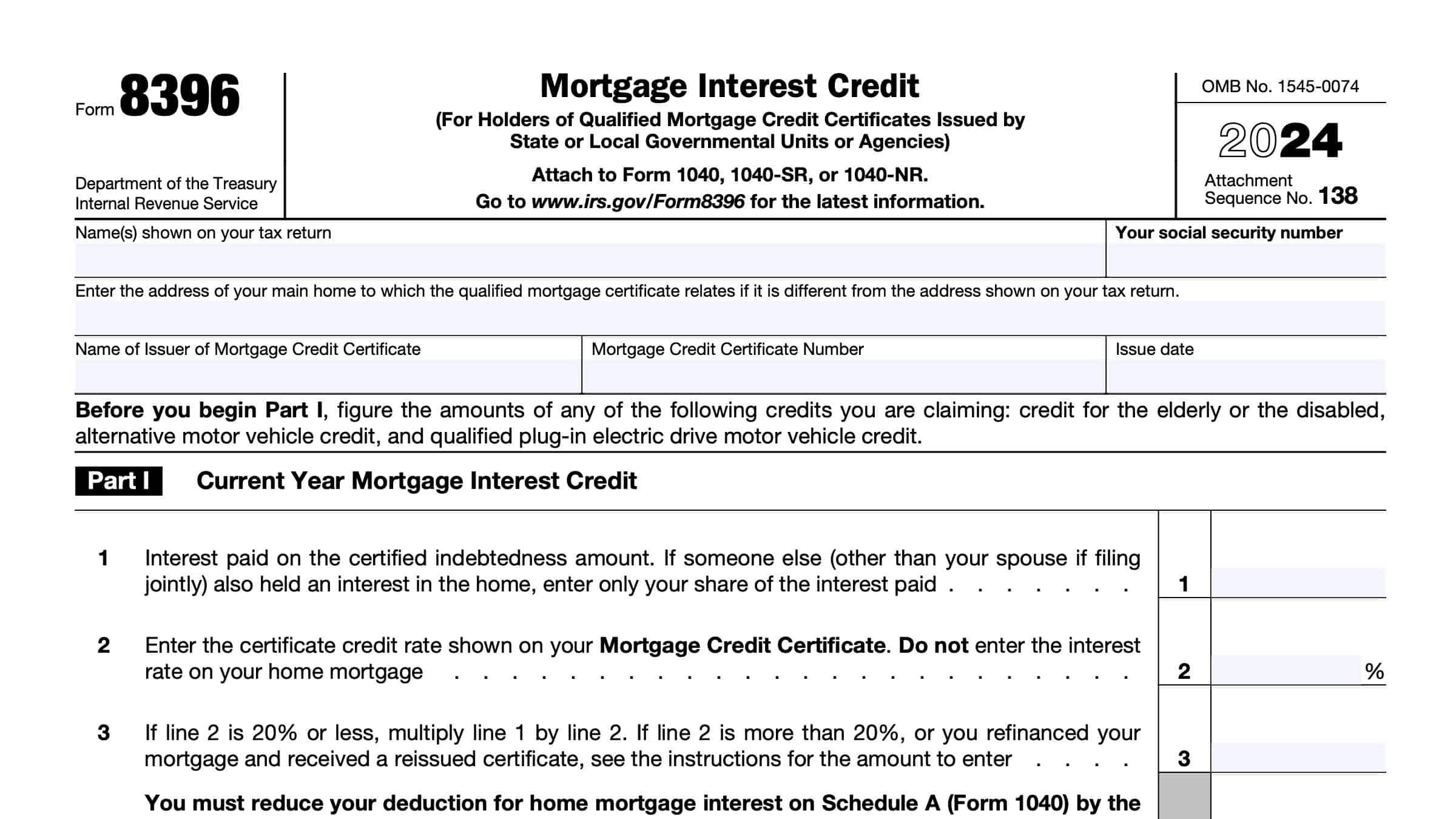IRS Form 8396 Instructions - Claiming the Mortgage Interest Credit