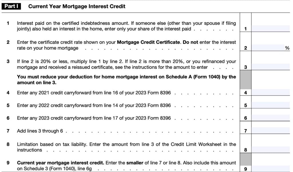 IRS Form 8396 Instructions - Claiming the Mortgage Interest Credit