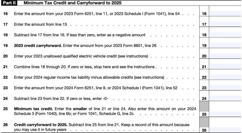 IRS Form 8801 Instructions - Credit for Prior Year Minimum Tax