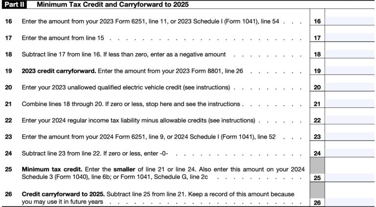 IRS Form 8801 Instructions - Credit for Prior Year Minimum Tax