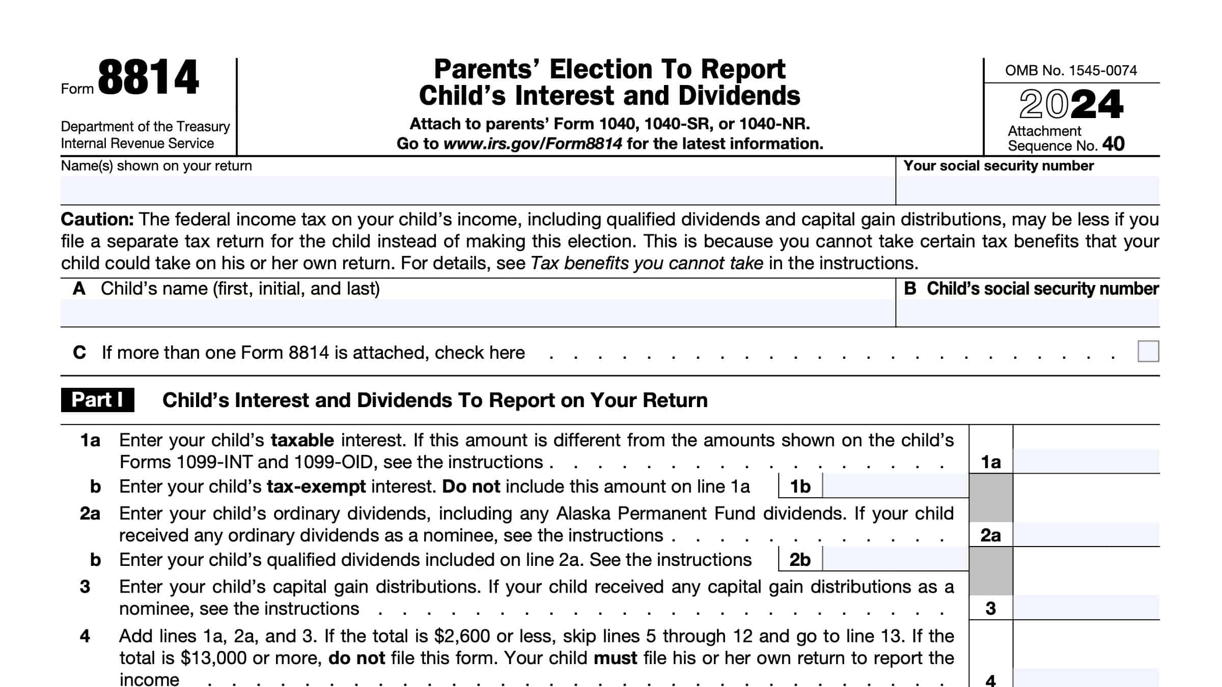 IRS Form 8814 Instructions - Your Child's Interest & Dividends