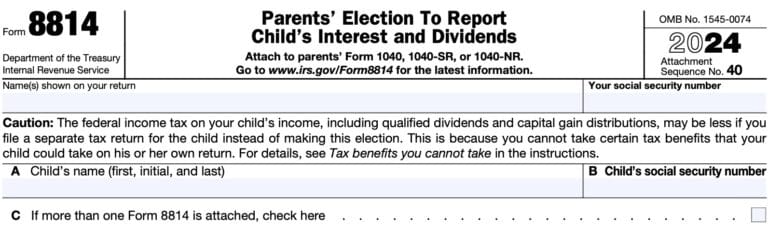 IRS Form 8814 Instructions - Your Child's Interest & Dividends