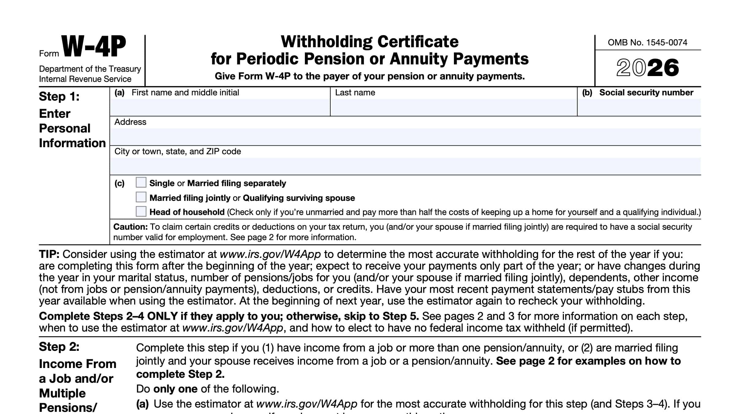 IRS Form W-4P Instructions - Pension & Annuity Tax Withholding