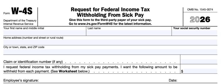 IRS Form W-4S Instructions - Withholding Taxes From Sick Pay