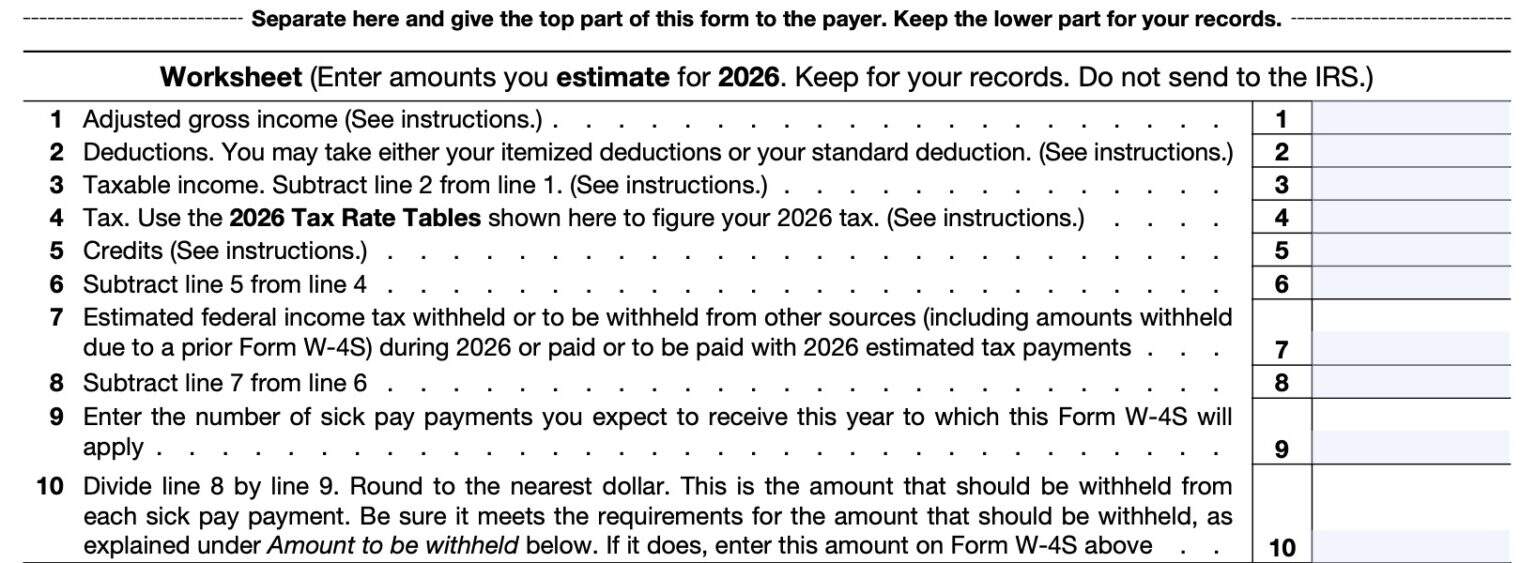 IRS Form W-4S Instructions - Withholding Taxes From Sick Pay