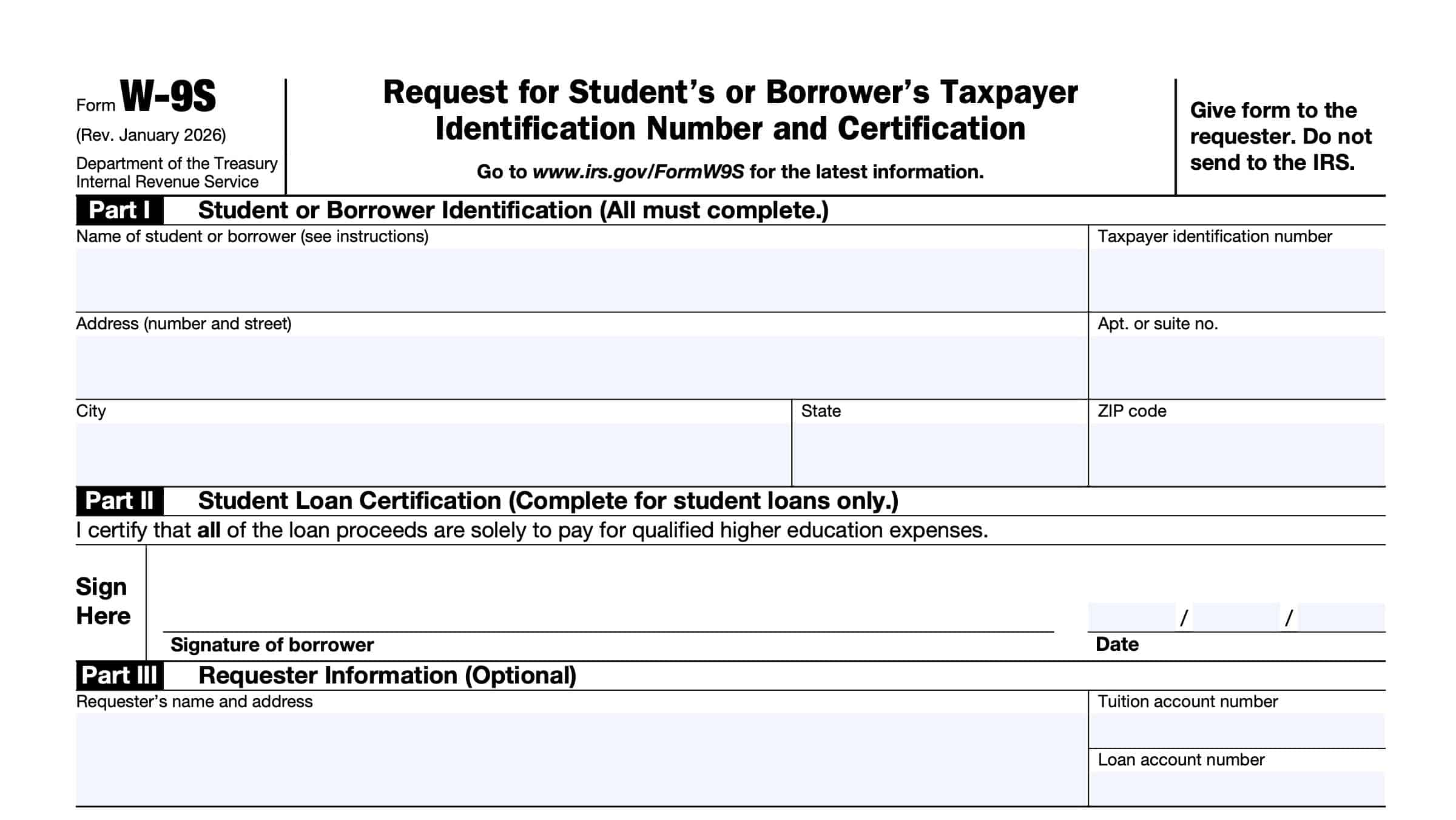 IRS Form W-9S Instructions