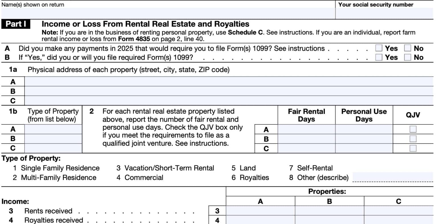 IRS Schedule E Instructions - Supplemental Income and Loss