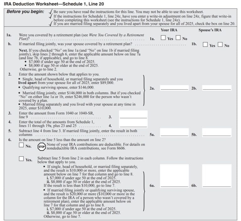 IRS Schedule 1 Instructions - Additional Income & AGI Adjustments