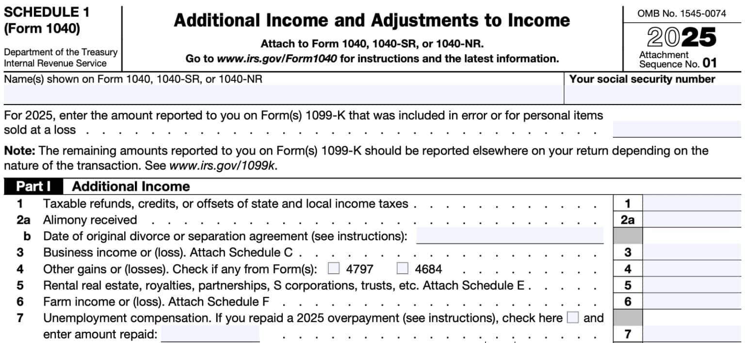 IRS Schedule 1 Instructions - Additional Income & AGI Adjustments