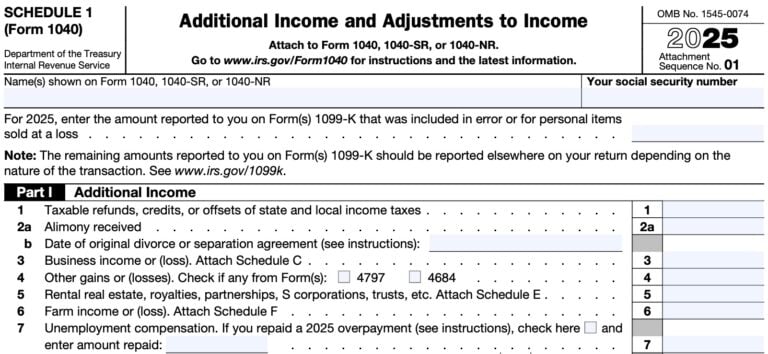 IRS Schedule 1 Instructions - Additional Income & AGI Adjustments