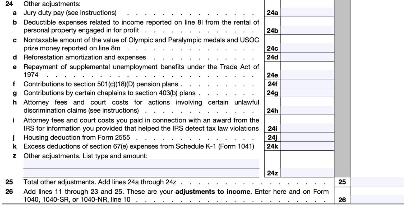 IRS Schedule 1 Instructions - Additional Income & AGI Adjustments