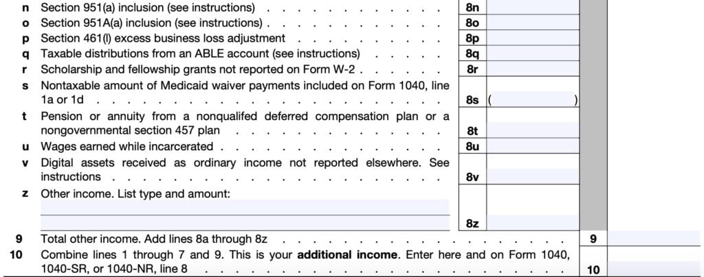 IRS Schedule 1 Instructions - Additional Income & AGI Adjustments