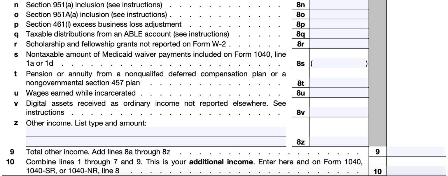 IRS Schedule 1 Instructions - Additional Income & AGI Adjustments