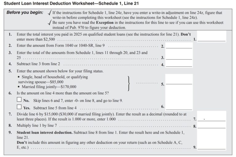 IRS Schedule 1 Instructions - Additional Income & AGI Adjustments