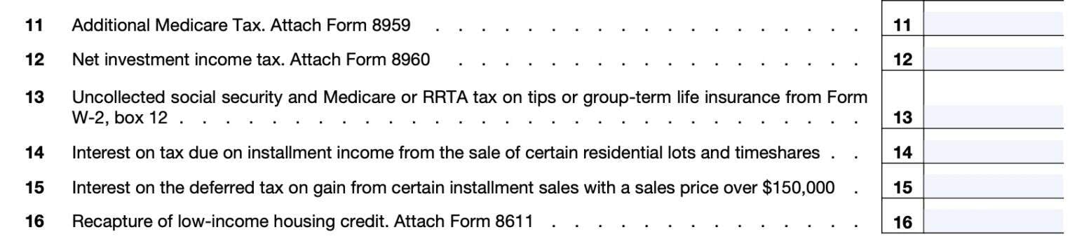 IRS Schedule 2 Instructions - Additional Taxes