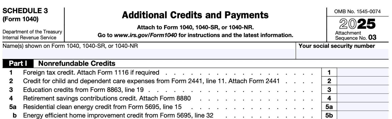 IRS Schedule 3 Instructions - Additional Credits & Payments
