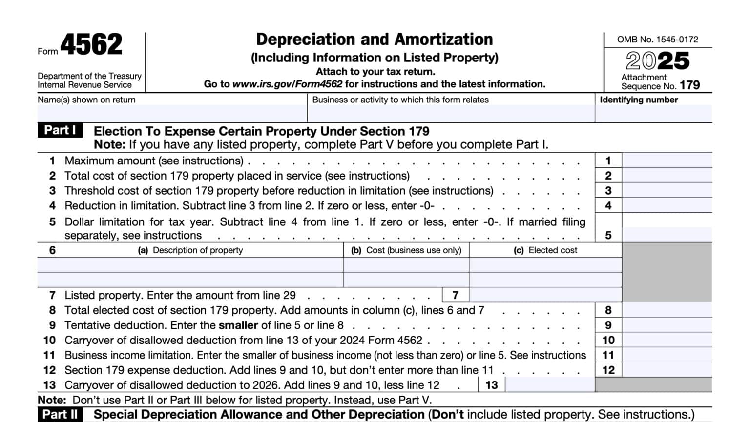IRS Form 4562 Instructions - Depreciation & Amortization